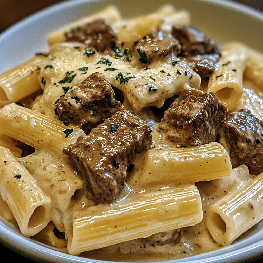 Creamy Parmesan Beef with Rigatoni Pasta