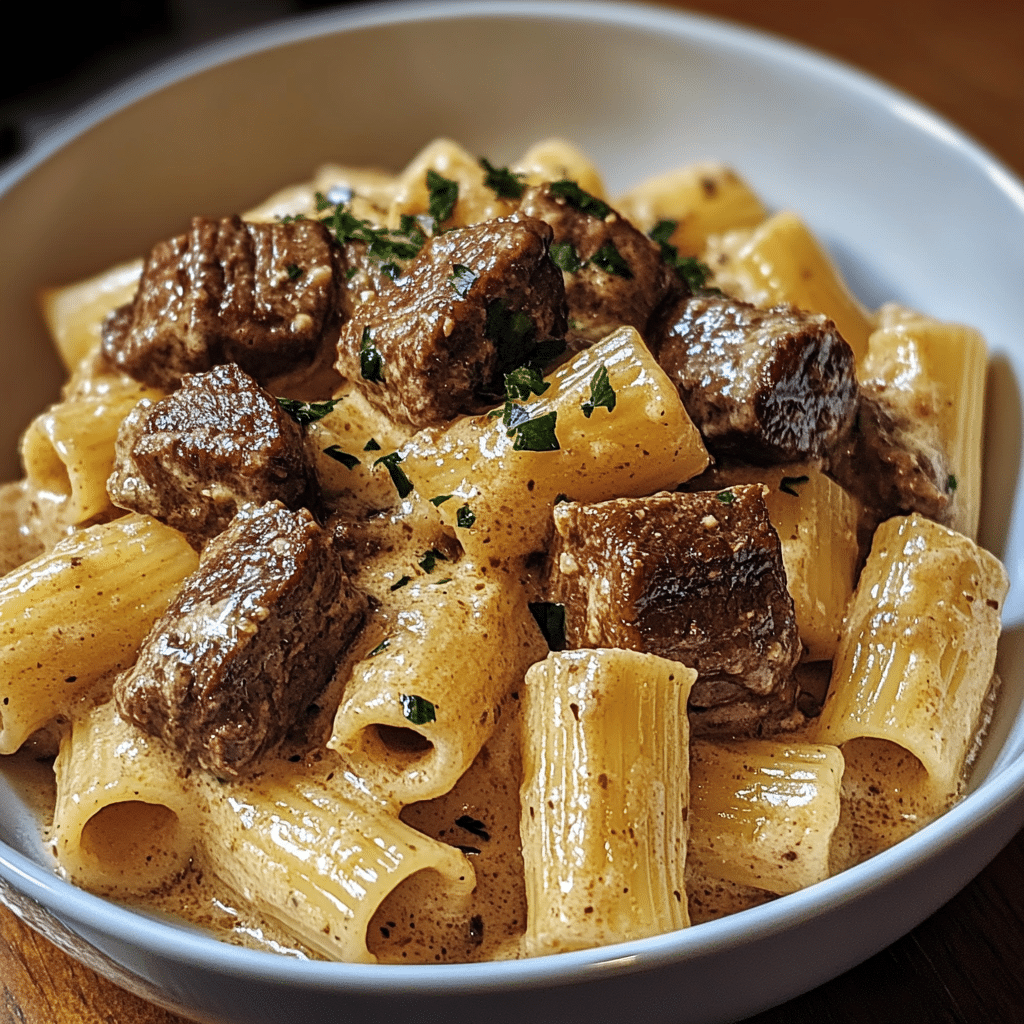 Creamy Parmesan Beef with Rigatoni Pasta