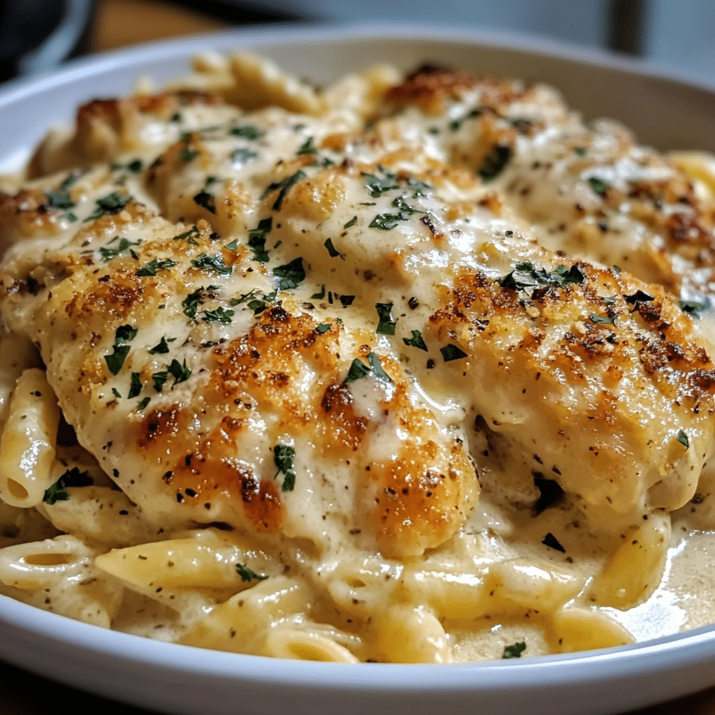 Baked Caesar Chicken with Creamy Parmesan Pasta - Snack Escape