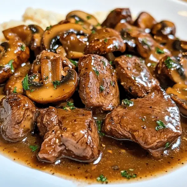 Beef Tenderloin Tips in Mushroom Gravy