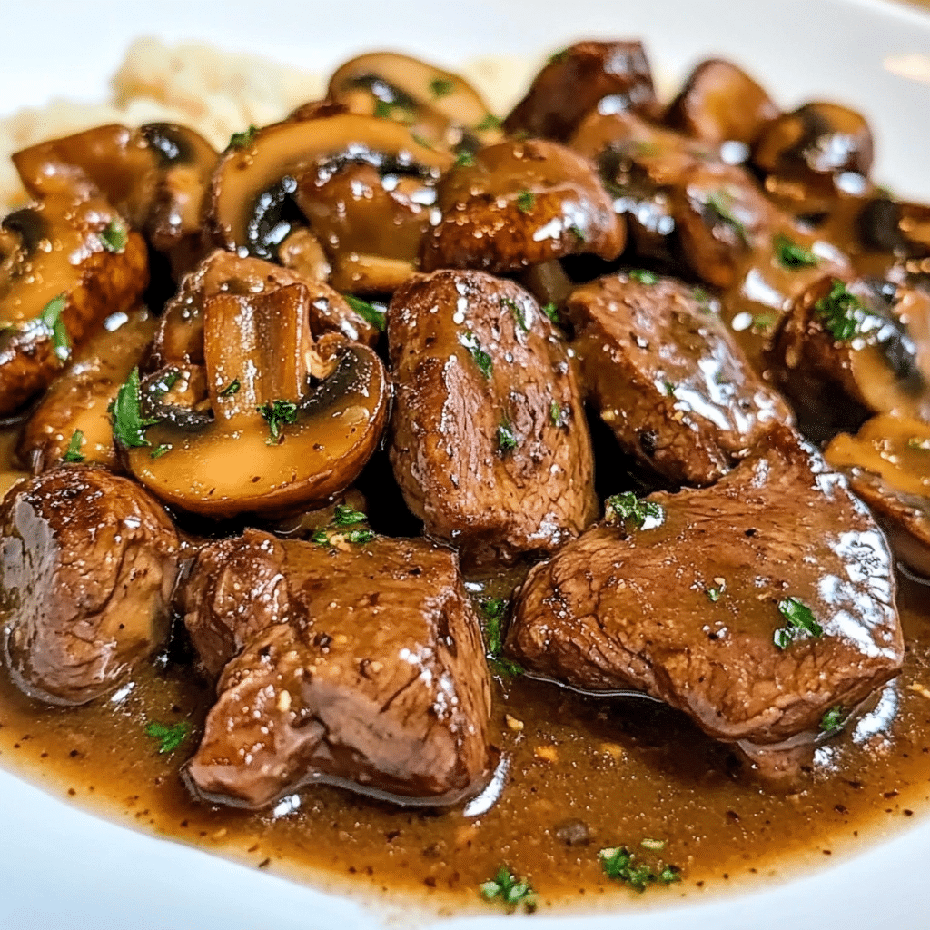 Beef Tenderloin Tips in Mushroom Gravy