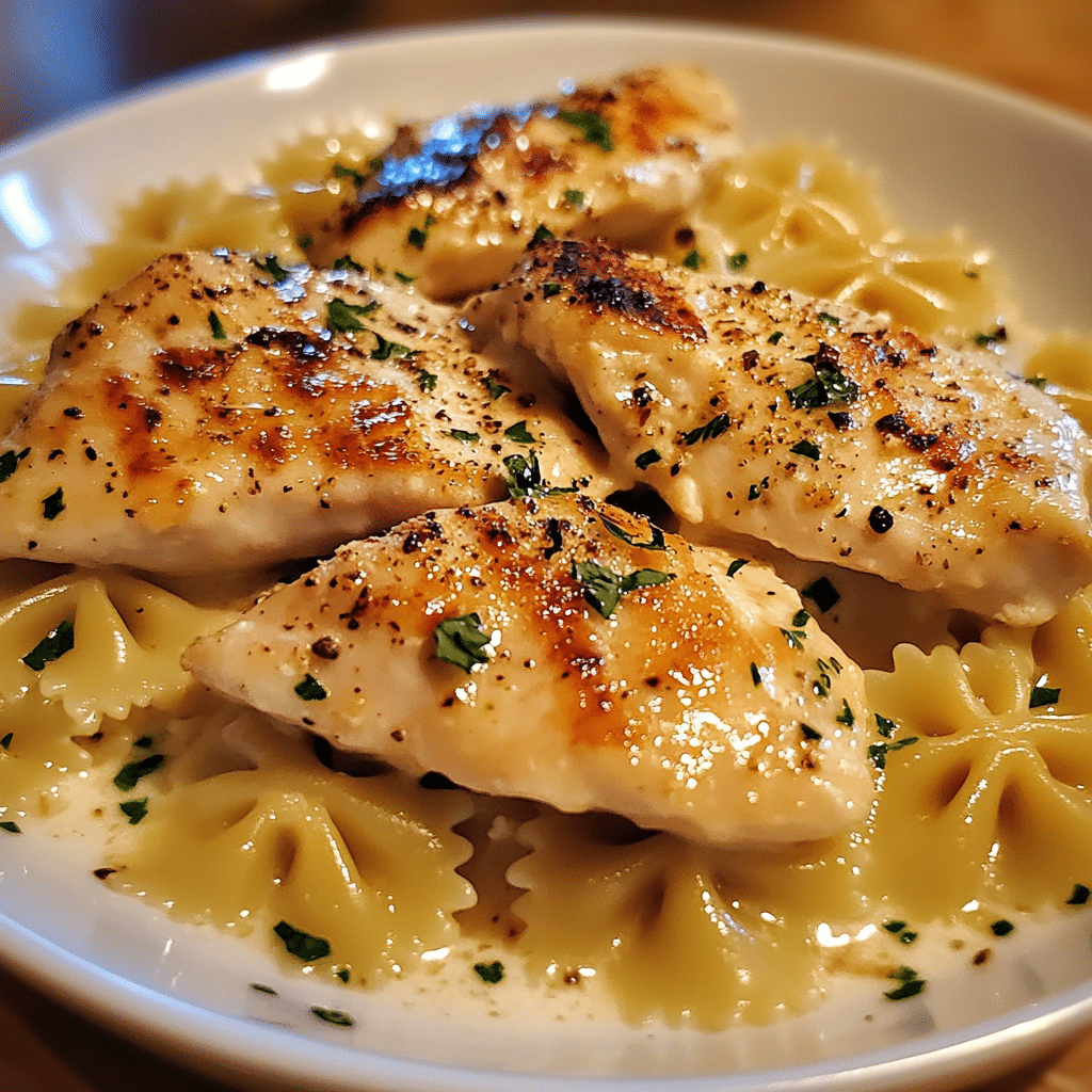 Lemon Garlic Chicken with Creamy Bowtie Pasta - Snack Escape