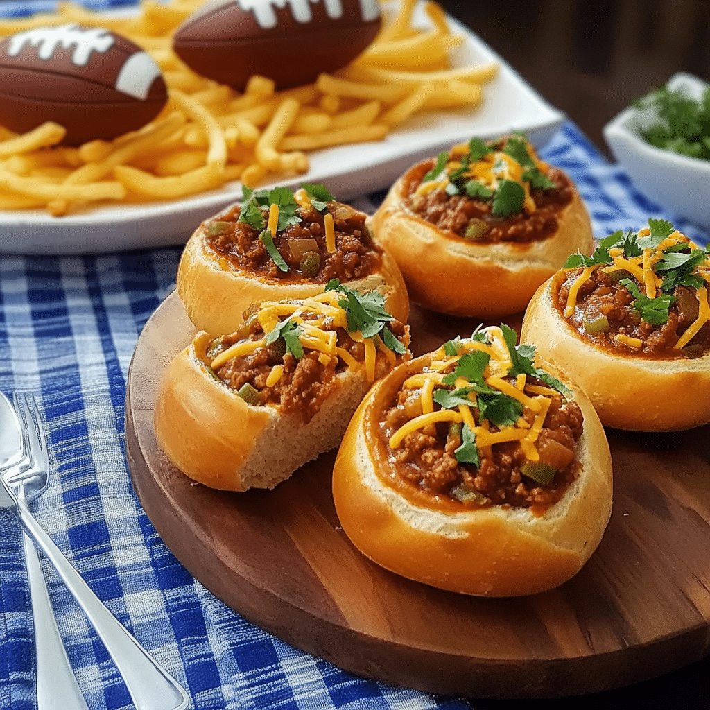 Mini Chili Football Bread Bowls