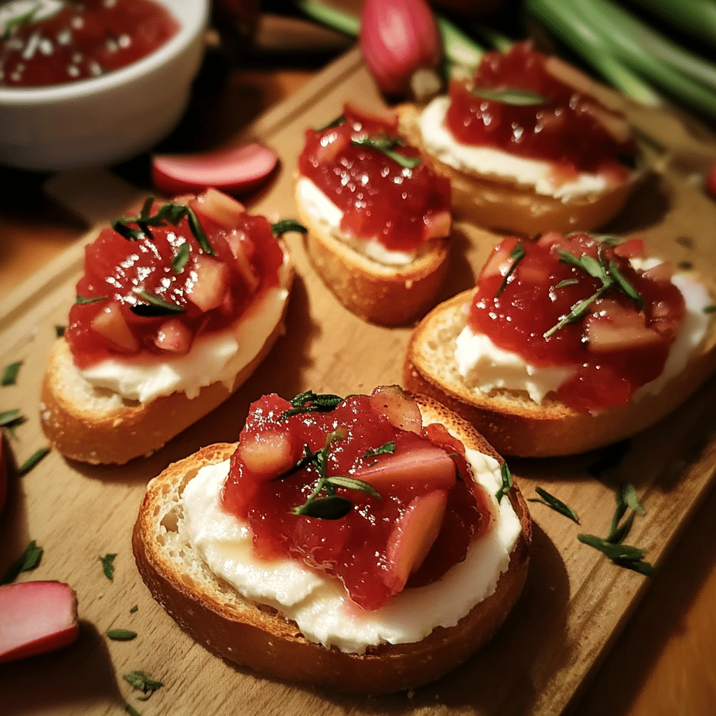 Goat Cheese Crostini with Rhubarb Chutney