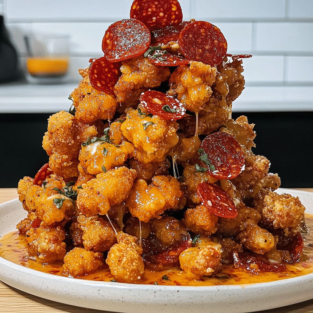 Honey Butter Popcorn Chicken Tower with Crispy Beef Pepperoni - Snack ...